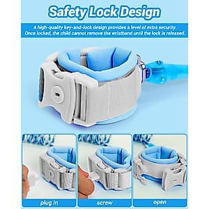 Dr.meter Kids Leash for Toddler, Reflective Anti Lost Wrist Link with Key & Lock, 8.2ft Safety Wristband Child Walking Harness for Supermarket Mall Airport Amusement Park Zoo Travel, Blue