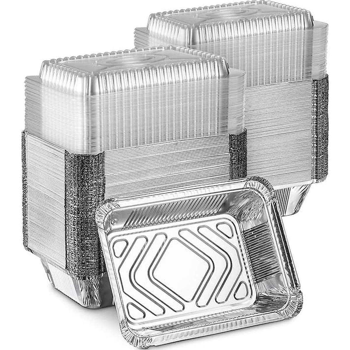 Nicole Fantini 8.75" L x 6.12" W Disposable Oblong Pan with Dome Lids - 2.25 Lb Aluminum Foil Oblong Pans: 100% Recyclable : Perfect for Baking and Roasting : Set of 100