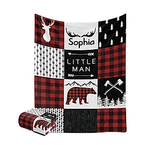 XOZOTY Lumberjack Buffalo Plaid Bear Personalized Blanket Nursery Swaddling Blankets for Gilrs Boys Kids Newborns Baby Shower Pet Gift 30 x 40 Inch