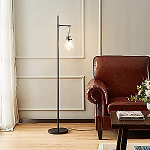 SKY FORTUNE Industrial Floor Lamp with Bulb,Metal Standing Lamp, E26 Socket, On/Off Footswitch, Modern Minimalist Floor Lamp for Bedroom, Living Room,Office,Black
