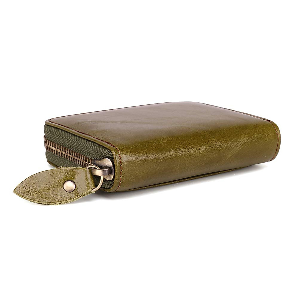 Earnda Credit Card Holders RFID Leather Small Wallet for Women Zipper Coin Purse Compact Card Cases Green