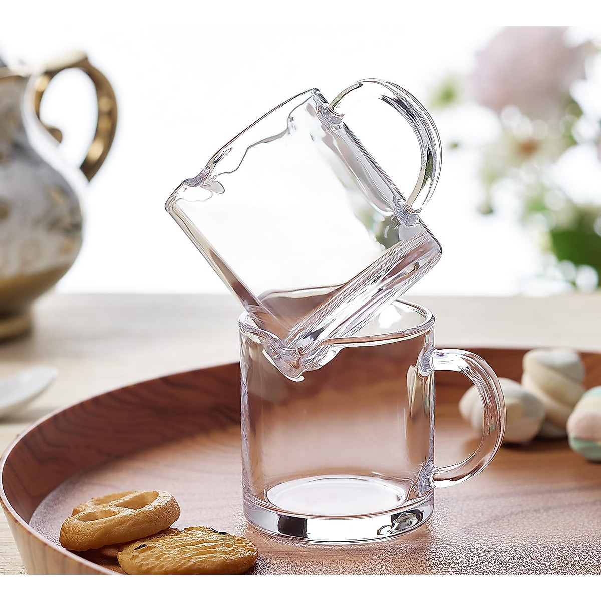 Espresso Cups Set of 2, 4 OZ Double Spouts Cups, Espresso Shot Glasses, Milk Cup with Handle, Clear Glass, Espresso Accessories for Espresso Machine