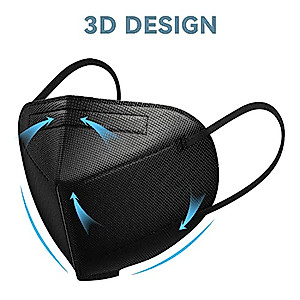 YUENTAM KN95 Face Masks 50PCS, 5-Layers Protection With Elastic Loop Straps and Nose-Clip and Adjustment Hook, Breathable 3D design For Men and Women,Individually Wrapped, Black and White (Black)