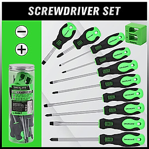 SWANLAKE 11PCS Screwdriver Set, Magnetic 5 Phillips and 5 Flat Head Tips for Fastening and Loosening Seized (11PCS)