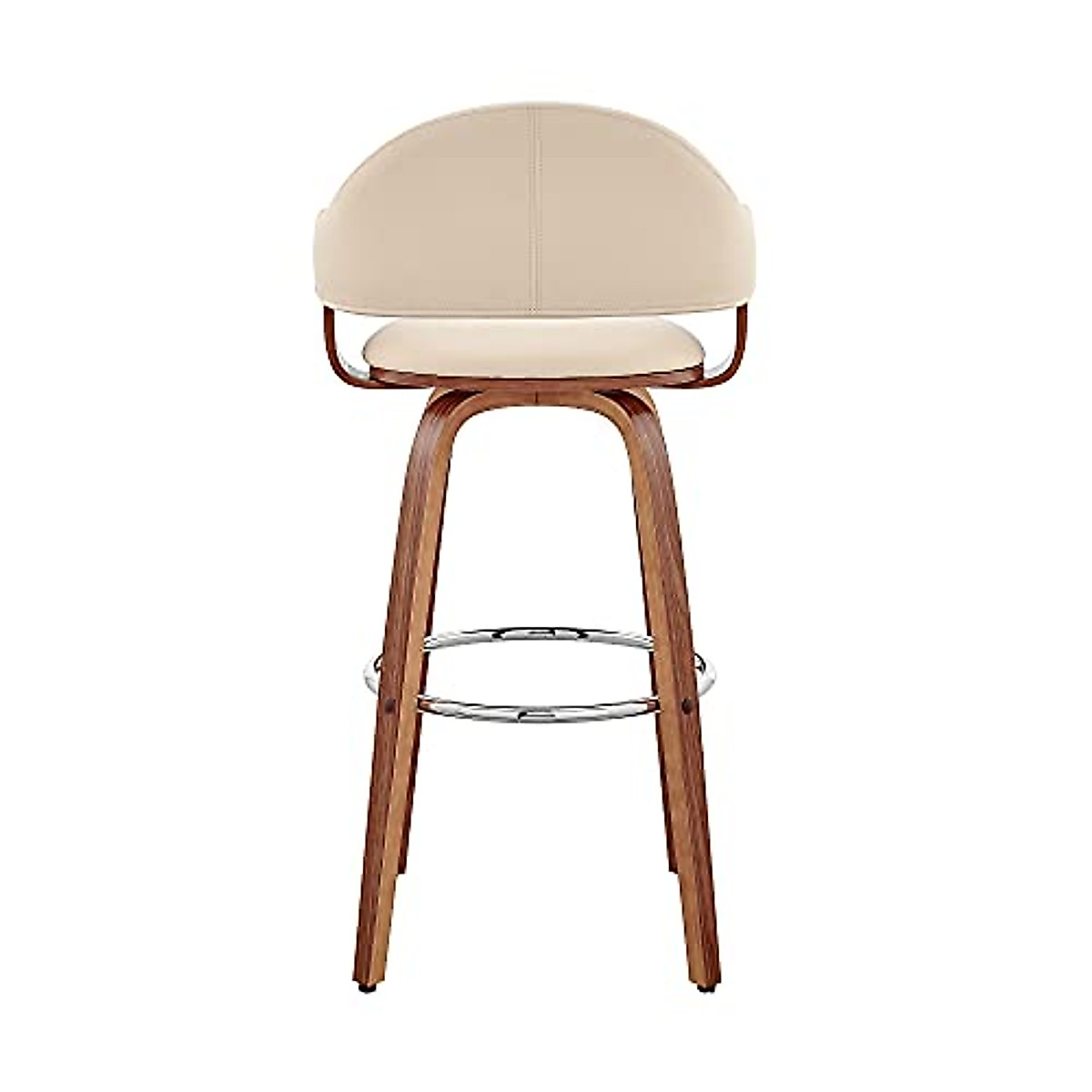 Armen Living Daxton 30" Cream Faux Leather and Walnut Wood Bar Stool