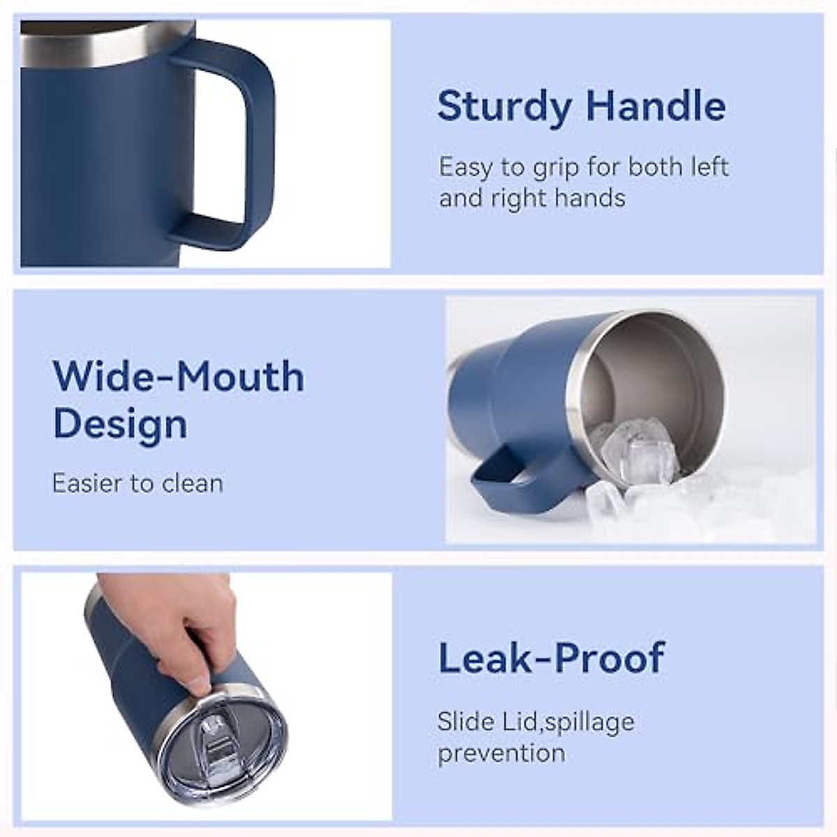 HASLE OUTFITTERS 20oz Tumbler with Lid, Stainless Steel Tumbler with Handle, Metal Insulated Travel Coffee Mug with Handle, Double Wall Vacuum Spill Proof Tumbler Cup, Navy 1 Pack