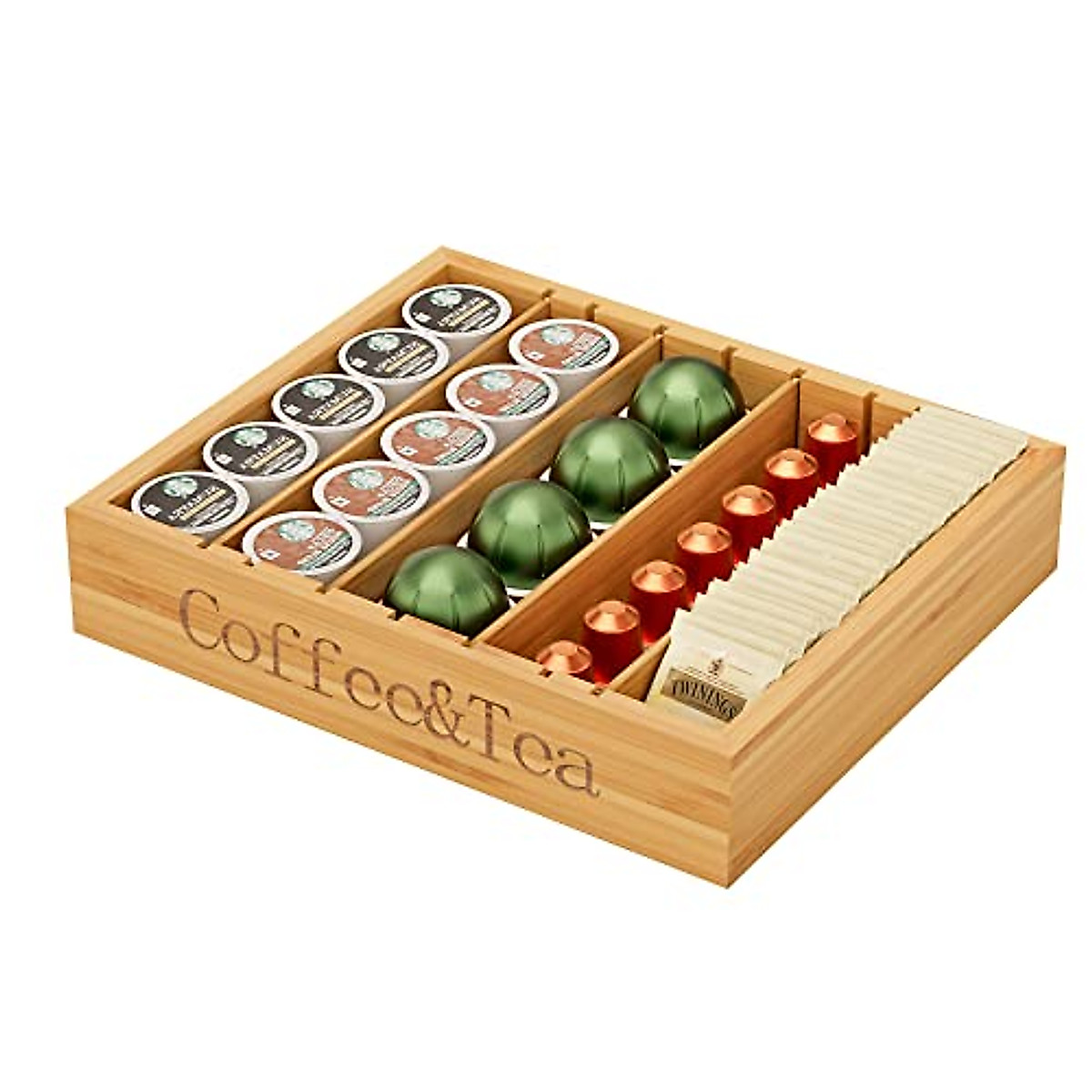 MinBoo Bamboo K Cup Holder for Drawer or Countertop Coffee Pod Holder 25-36 K Cup Pod Storage Tea Bag Organizer Storage for Coffee Station Home Office and Kitchen (Bamboo)