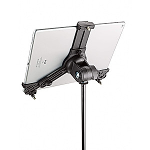 K&M - Konig & Meyer 19790.516.55 - Universal Tablet iPad Holder for Mic Stand - Switch Landscape to Portrait - Professional Grade for all Musicians - Studio or Remote Home Use - German Made - Black