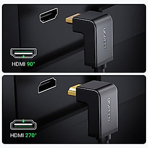 UGREEN HDMI Cable Right Angle 4K 90 Degree HDMI Cord High Speed Down Angle HDMI 2.0 Cable, 4K@60Hz HD 3D 1080P ARC Compatible for Laptop Monitor Nintendo Switch Xbox PS5 PC TV 3.3FT
