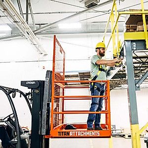 Titan Attachments Forklift Safety Cage 45" x 43", 2 Person Design with 1,200 LB Loading Capacity, Forklift Man Basket, Provide Safety for Most Aerial Jobs, Collapsible Work Platform