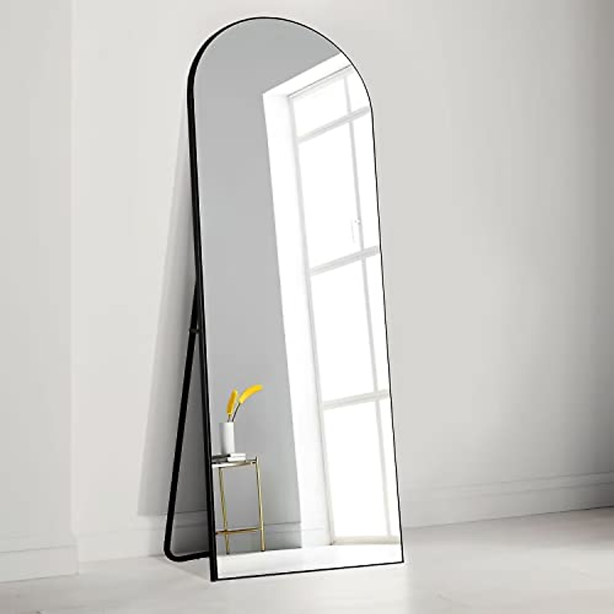 Natsukage Arched Floor Mirror Full Length Mirror Large Long Arched Mirror Wall Mounted Mirror Full Body Dressing Mirror for Bathroom/Bedroom/Living Room Polystyrene Frame(Arched Black, 65" x 22")