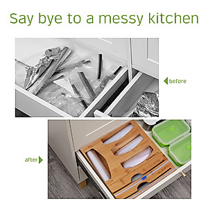 PUNNIO 6 in 1 Ziplock Bag Organizer/Foil & Plastic Wrap Dispenser Cutter, Wall Mounted for Storage, Gallon Quart Sandwich Snack