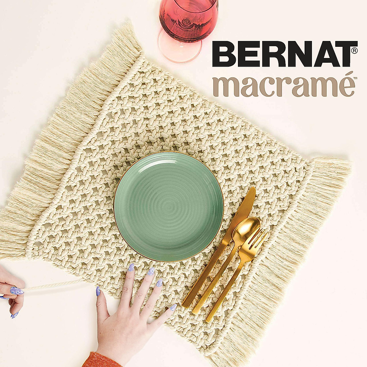 Bernat Macrame Taupe Yarn - 3 Pack of 250g/8.8oz - Cotton - #6 Super Bulky - Knitting, Crocheting & Crafts