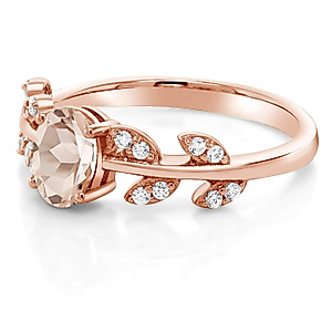 Gem Stone King 18K Rose Gold Plated Silver 7X5MM Oval Gemstone Birthstone Twisted Olive Branch Leaf Vine Band Wedding Ring For Women | Available In Size 5, 6, 7, 8, 9