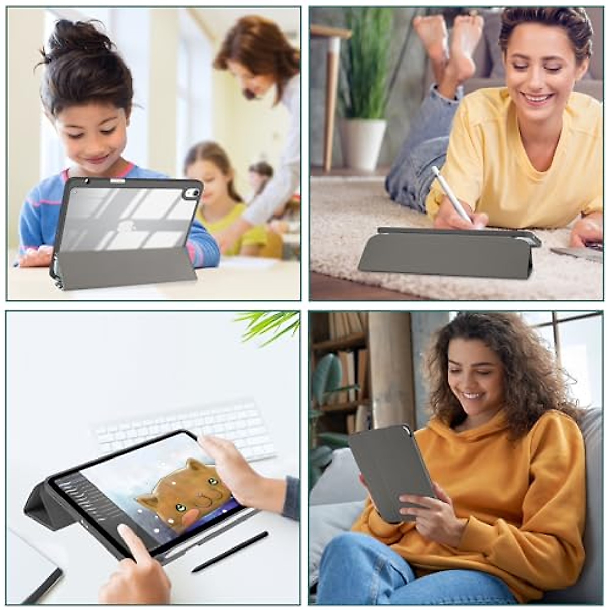 ProCase Case for iPad Air 4 Generation 10.9 Inch 2020, TPU Shockproof Border and Translucent PC Frosted Back Case Cover Protective Case with Pen Holder - Black, PC-08363119