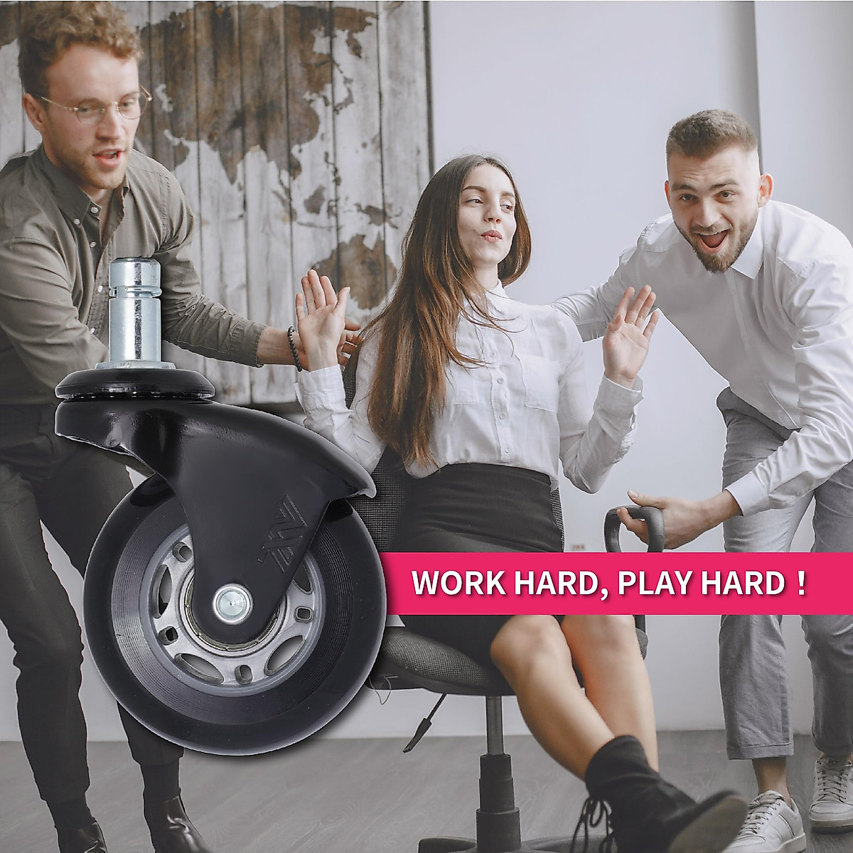 AXL 2.5 Inch Office Chair Caster Wheels Replacement, PU Style Caster, Desk Chair Floor Protector, No Noise, Heavy Duty Casters for Hardwood Floors (Set of 5) (Black Feet, Grey/Black)