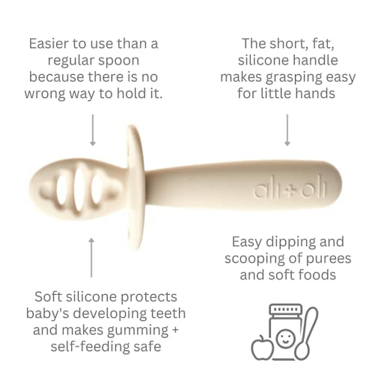 Ali+Oli (3pc) Silicone Spoon Set for Baby (Coco) Unbreakable Silicone Baby Spoon, Baby Spoons Self Feeding 6 Months & Up, Self Feeding Baby Utensils, Multi-stage Baby Feeding Spoon, Ergonomic Design