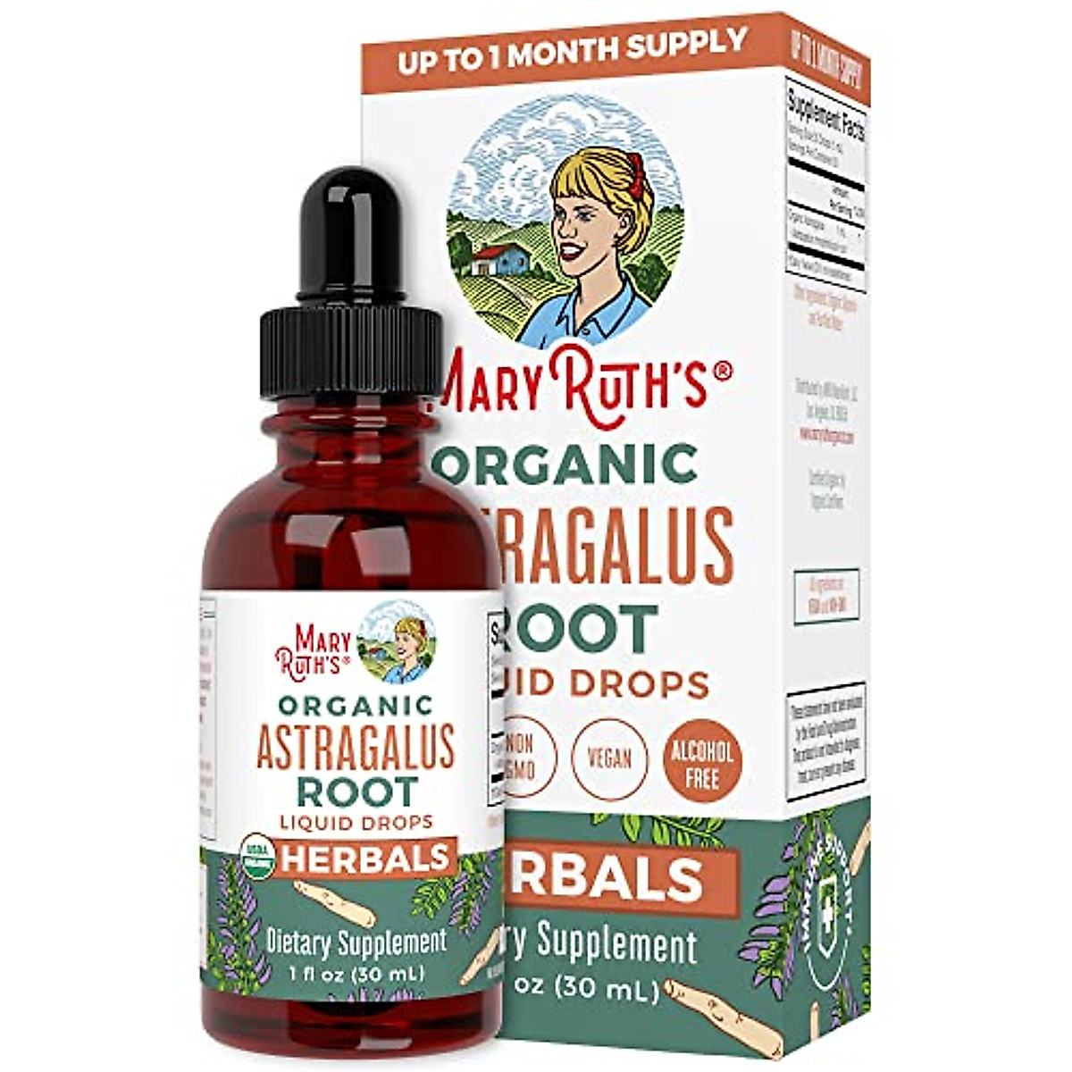 USDA Organic Astragalus Root Liquid Drops & USDA Organic Adults Adrenal & Focus Support Bundle by MaryRuth's | Immune Support, Focus, and Cardiovascular Support | Ginkgo Biloba | Brain & Memory Drops