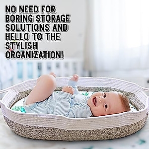 Complete Baby Basket and Storage Basket Solution for All Your Baby's Essentials - Set of 3 and Further 22x22 inch Bag - Woven Baskets for Storage and Changing Table Dresser with Extra Foamy Mattress.