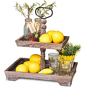 Rustic Wooden Two Tiered Tray Farmhouse - Rectangle Stand for Serving Food Fruits Cupcakes - Perfect for Your Summer Decor - Tiered Tray Decor Holder