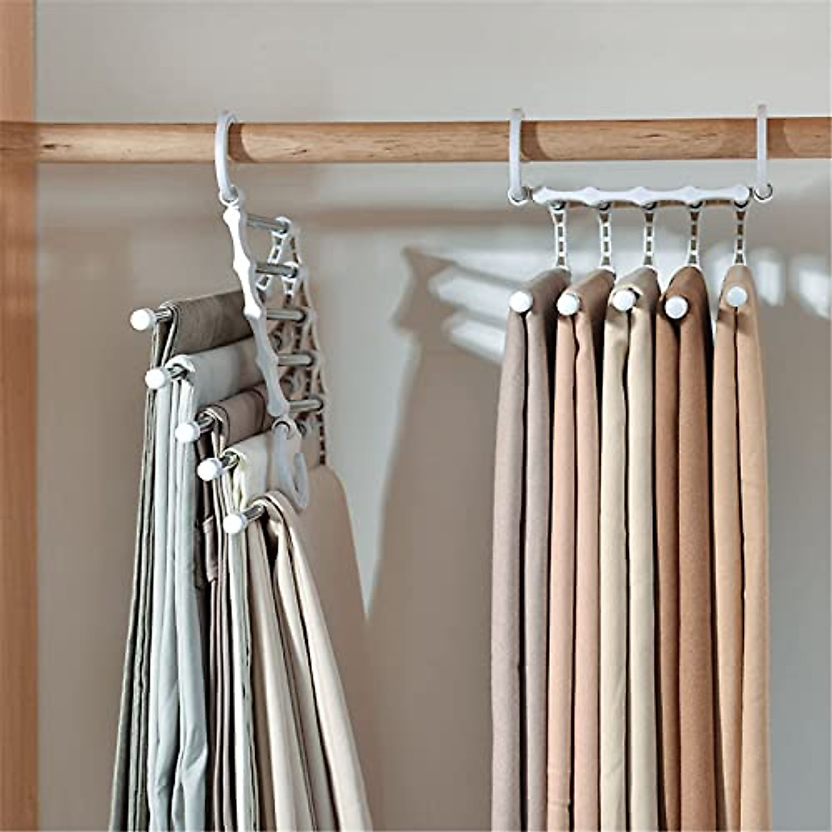 News_Inter 5pc Pants Hangers Space Saving Non-Slip Clothes Organizer, 5 in 1 Multifunctional Layered Pants Rack for Trousers Scarf and Travel Storage (Silver - 5 pc)