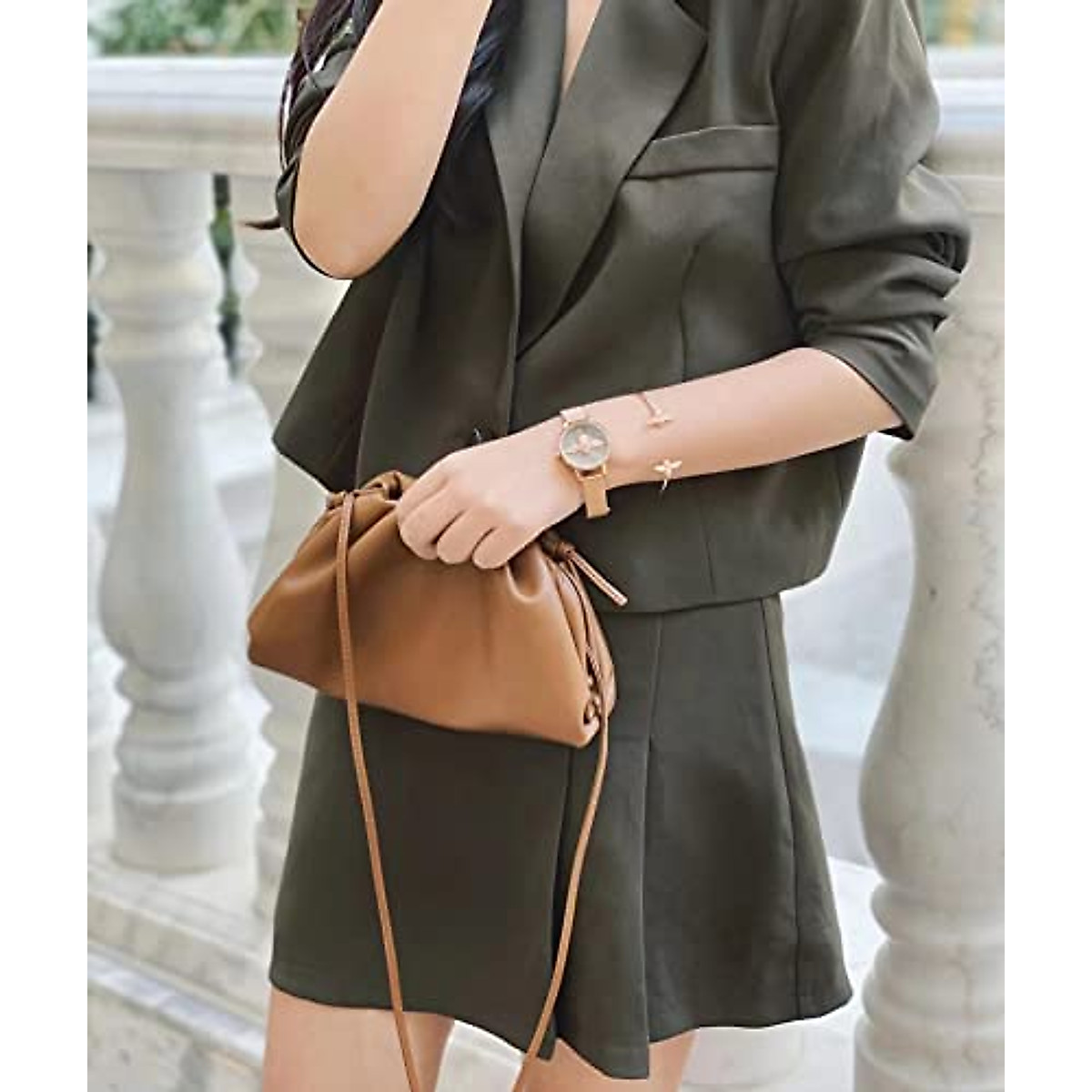 Women's Cow Leather Bag Cloud Shoulder Bag Crossbody Small Bag Pleated Clutch Soft Leather Dumpling Bag Largebags32cm White