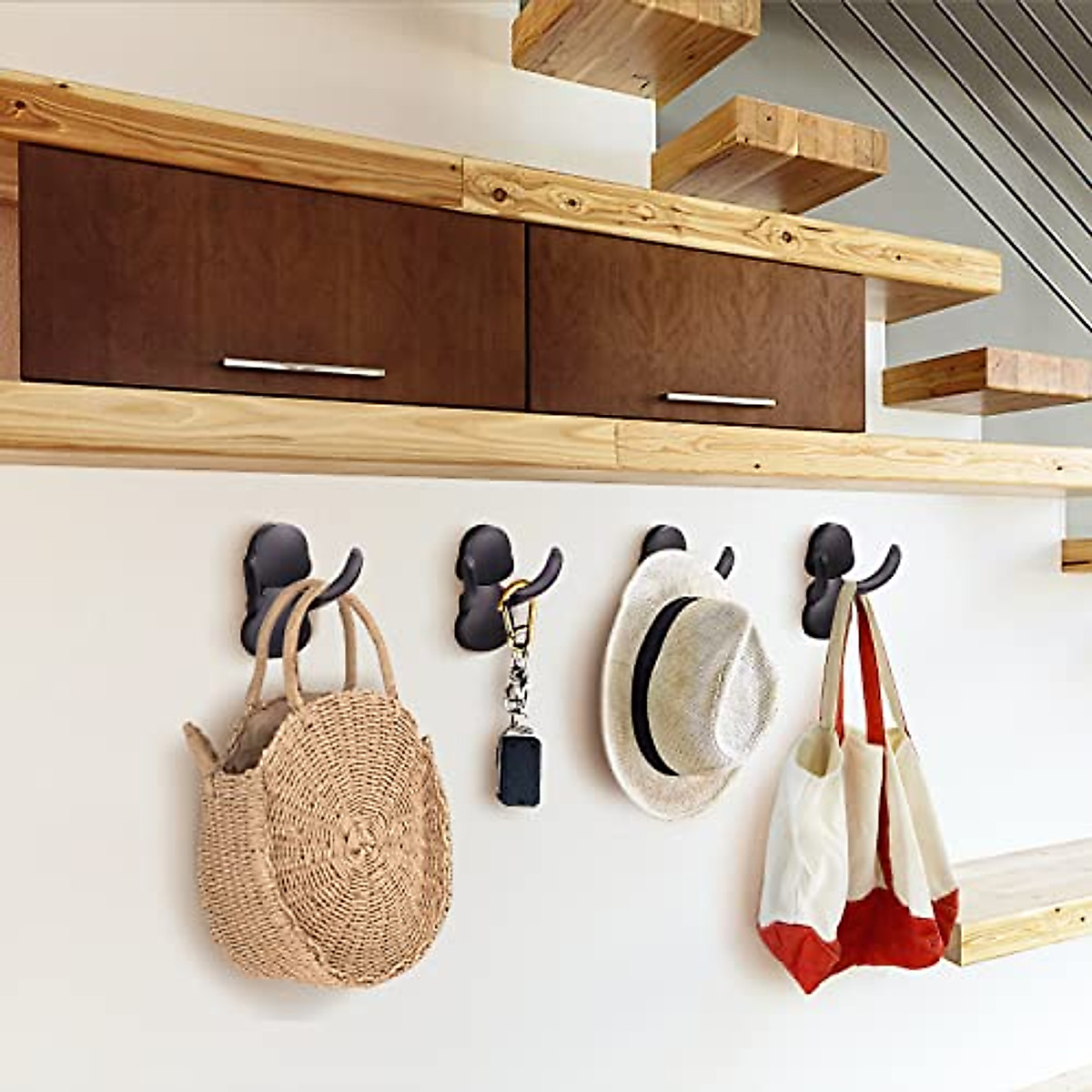 Black Wall Hooks Decorative Coat Hook Wall Mounted Heavy Duty Towel Hook Hardware Robe Hooks Zinc Alloy Double Hooks Single Hook for Hanging Clothes Unique Modern Hooks for Bathroom 3 Pack