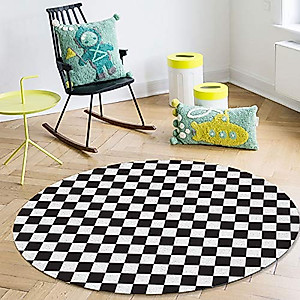 Olivefox Round Area Rugs Modern Black and White Checkered Lattice Pattern Super Soft Indoor Stain-Proof Carpet Floor Mat Anti-Skid Runner Rugs for Home Living Room, Bedroom, Dining Room, 4 Feet