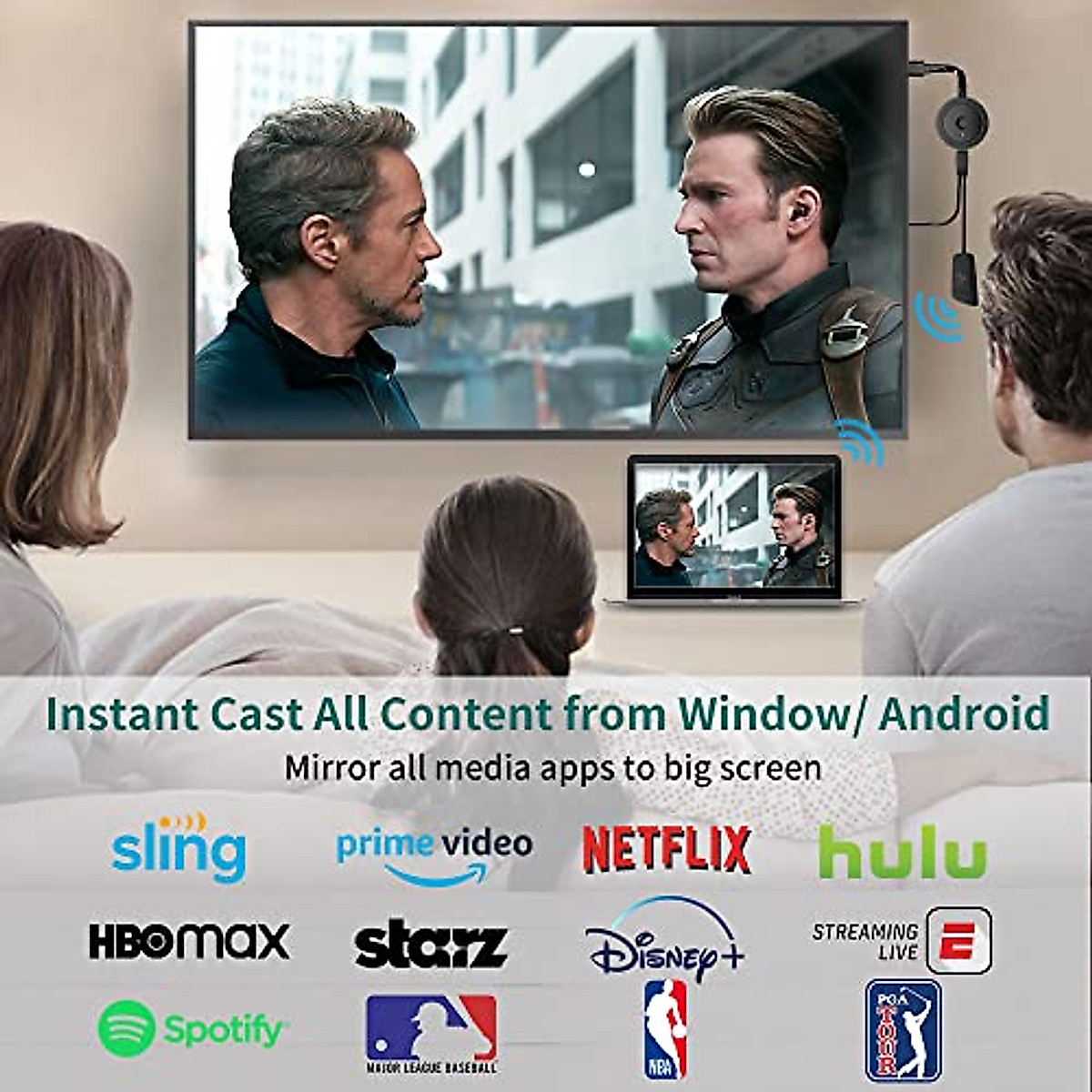 4K Wireless HDMI Display Dongle Adapter 1080P, WiFi Streaming Movies, Shows, and Live TV Receiver from iPhone, iPad, Android, Tablet, Window to HDTV/Monitor/Projector, Miracast, Airplay, DLNA, Chrome