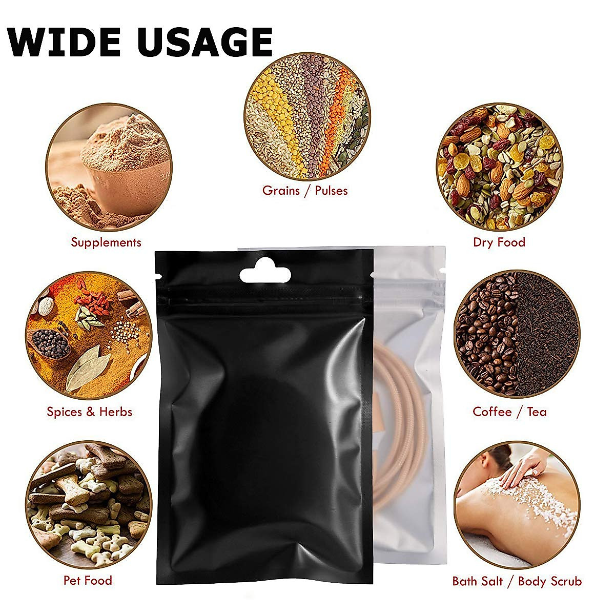 WEKOIL 100 Pack Mylar Zip Lock Bags Aluminum Foil Bags 3.5x6 Inch Sample Packaging Zipper Wrap Heat Seal Resealable Tear Notch Mylar Bags Pouch Food Storage Bags,Black