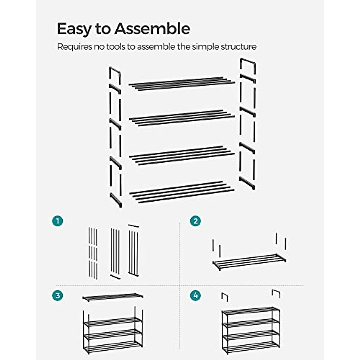 SONGMICS Shoe Rack, 4 Tier Shoe Organizer, Metal Shoe Storage Shelf for 20 Pairs of Shoes, Easy to Assemble, Entryway, Black ULSA14BK