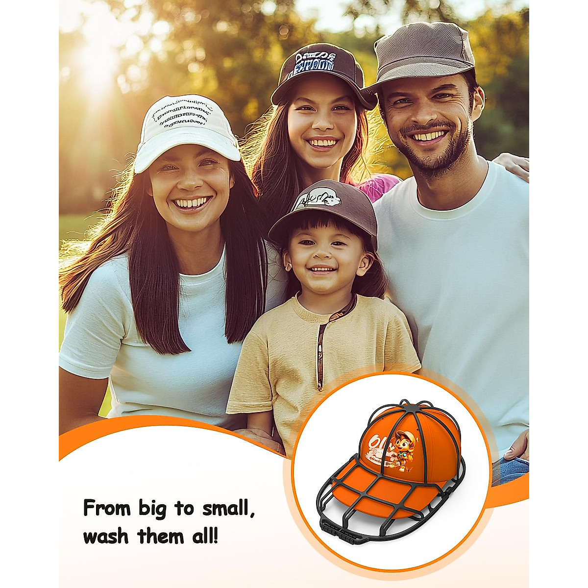 XQXA Hat Washer Cage - No Assembly Needed Hat Cleaner | Perfect Fit for Adult and Kids Hats | Ideal for Baseball Caps | Safe for Dishwasher and Washing Machine | Black, 1-Pack