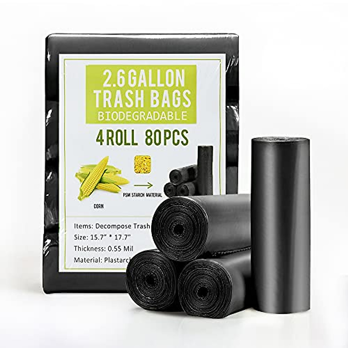 Bathroom Trash Bags Black 2.6 Gal 80cts, Compostable Small Trash Bags Biodegradable Garbage Bags