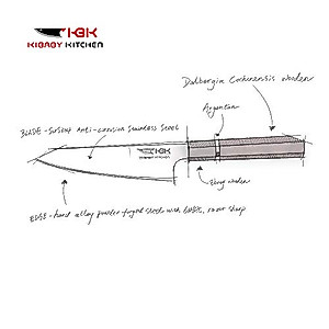 Kbk Japanese Gyutou Forged Kitchen Knife SUS304 Stainless Steel Blade and Hard Alloy Edge 63 HRC Super Sharp with Ebony Wooden Handle Comfort Hold
