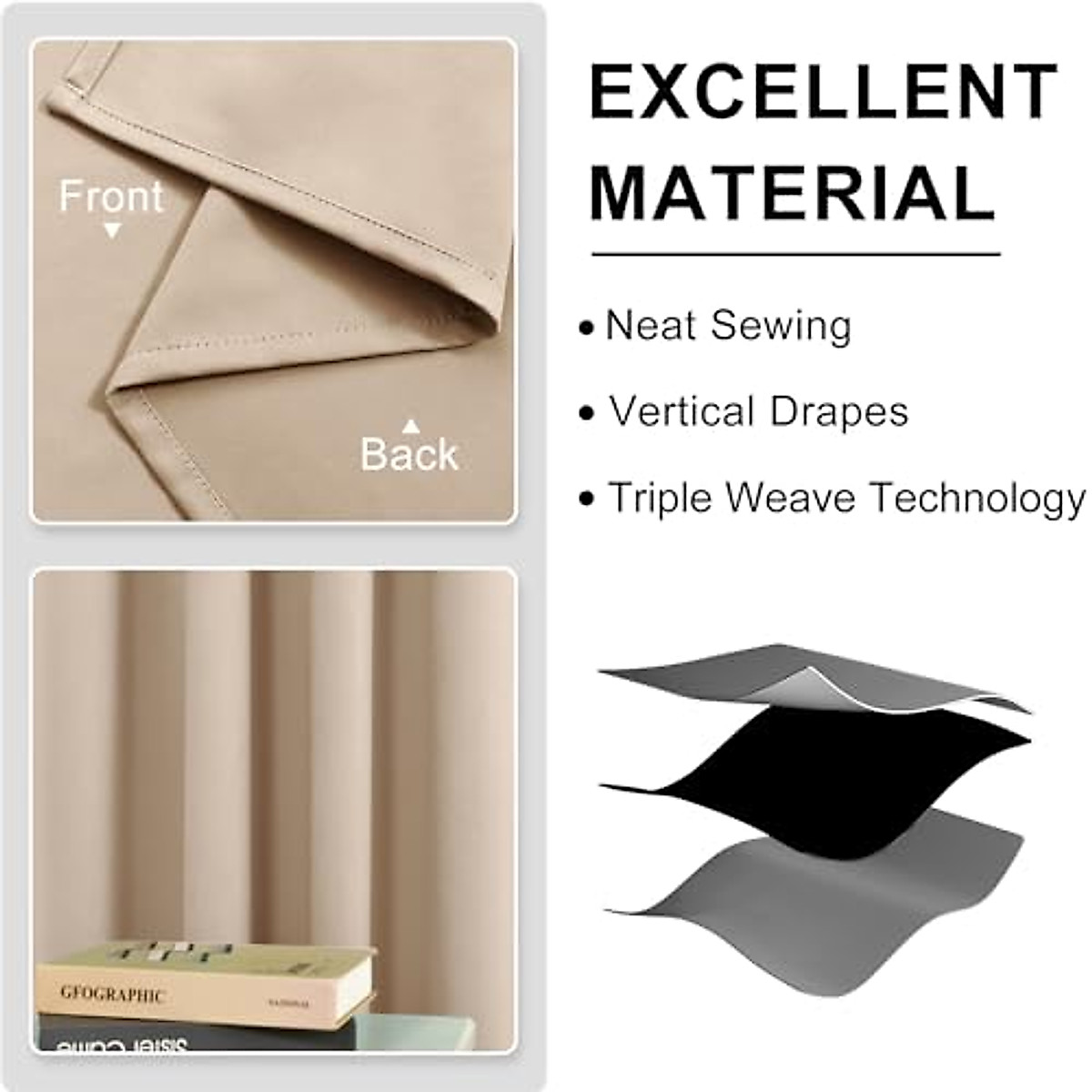 DWCN Beige Blackout Curtains for Bedroom, Room Darkening Thermal Insulated Light Blocking Curtains 45 Inch Length, Set of 2, W42 x L45