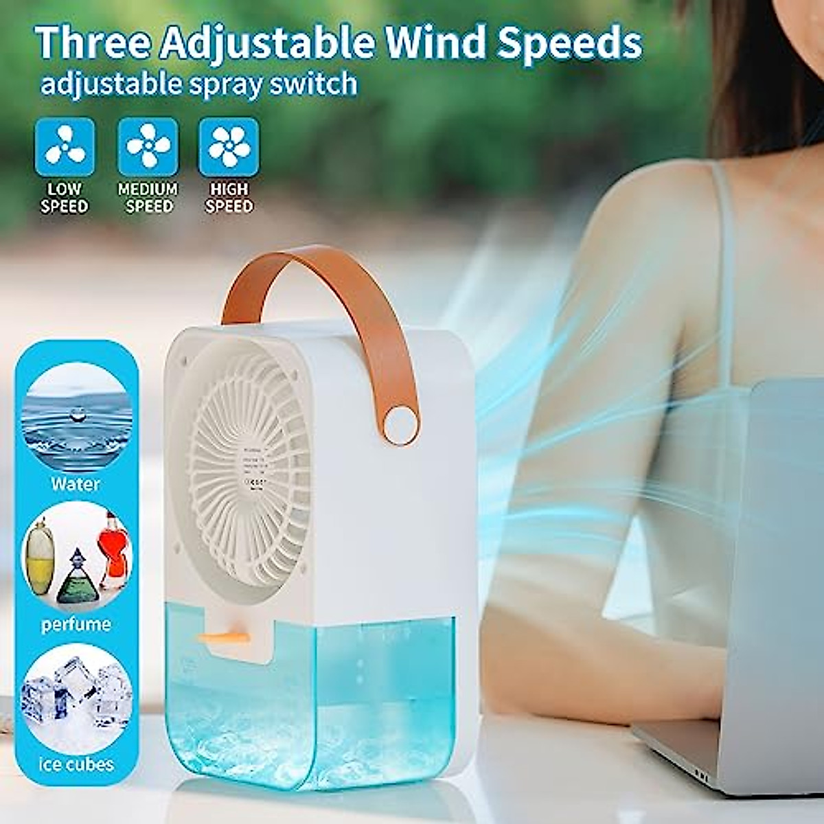 Evaporative Portable Air Conditioner with Touch Screen Remote Control, 650ML Water Tank, Display Prower Air Cooler Conditioner, 4 Speeds Quiet Portable Air Conditioners for Car, Bedroom, Living Room