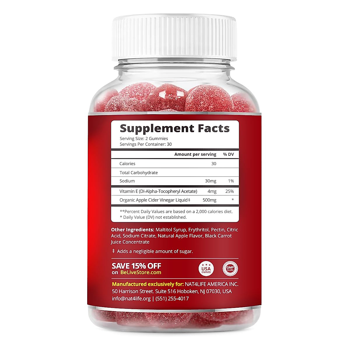 BeLive Apple Cider Vinegar Gummies - ACV Gummies Without Sugar I Detox & Cleanse Digestive Health I Alternative to Capsules, Vegan, Keto Friendly, Non-GMO, Gluten Free | 60 Ct