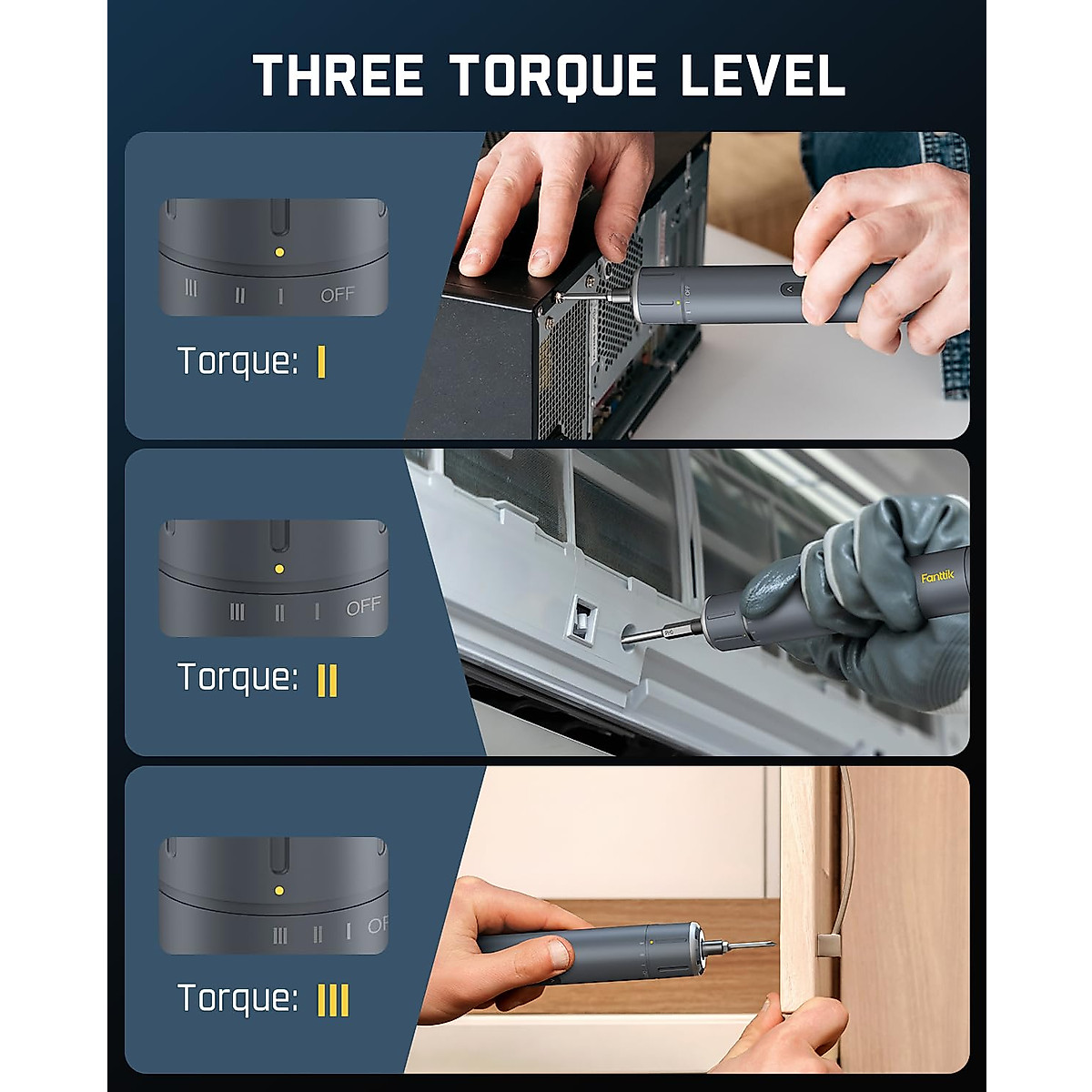 Fanttik S1 Pro 3.7V Electric Screwdriver, Power Screwdriver, 14 S2 Steel Bits, 3 Torque Settings, Max 6 N.m, 2000mAh Battery, LED Light, 1/4''Hex, Cordless Screwdriver for Furniture/Desktop Computer