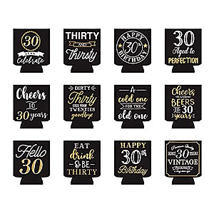30th Birthday Beer Can Cooler Sleeves Cheers to 30 Years Variety (12 Pack)
