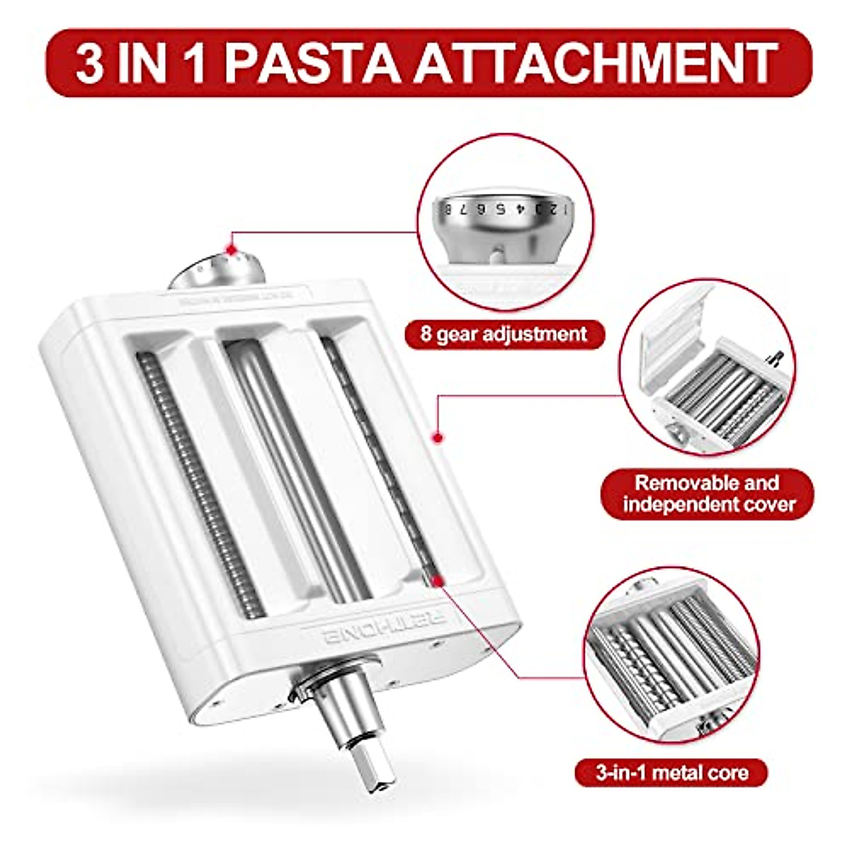 Pasta Maker Attachment for KitchenAid Stand Mixers -3 in 1 Set Pasta Attachments includes Pasta Roller, Spaghetti Fettuccine Cutter, Pasta Machine Attachment Accessories for KitchenAid