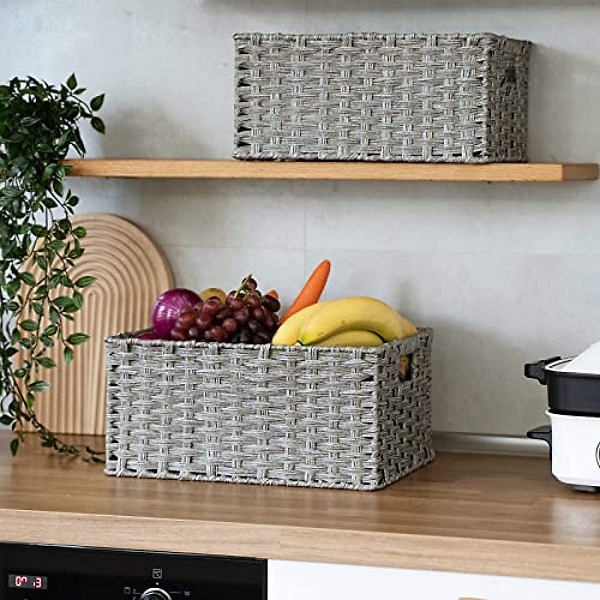 ROSOS Wicker Baskets 4 Pack, Waterproof Wicker Storage Basket with Handles, Washable Large Wicker Baskets for Storage