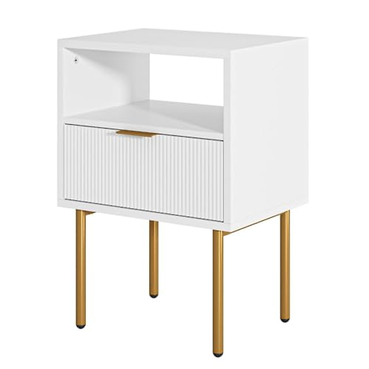 AEPOALUA Nightstand,Small Bedside Table with Gold Frame,White Night Stand,Bedside Furniture,Side Table with Drawer and Shelf for Bedroom,Living Room