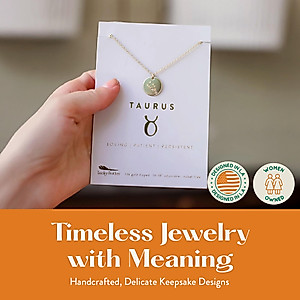 Lucky Feather Taurus Zodiac Sign Constellation Pendant Necklace for Women, 14K Gold-Dipped with Adjustable 16” – 18” Chain