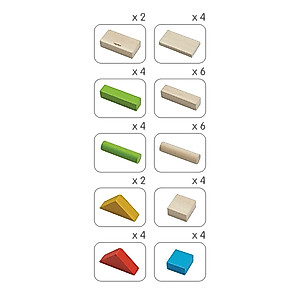 PlanToys Wooden Building Blocks - 40 Unit Blocks Natural and with Color (5513) | Sustainably Made from Rubberwood and Non-Toxic Paints and Dyes