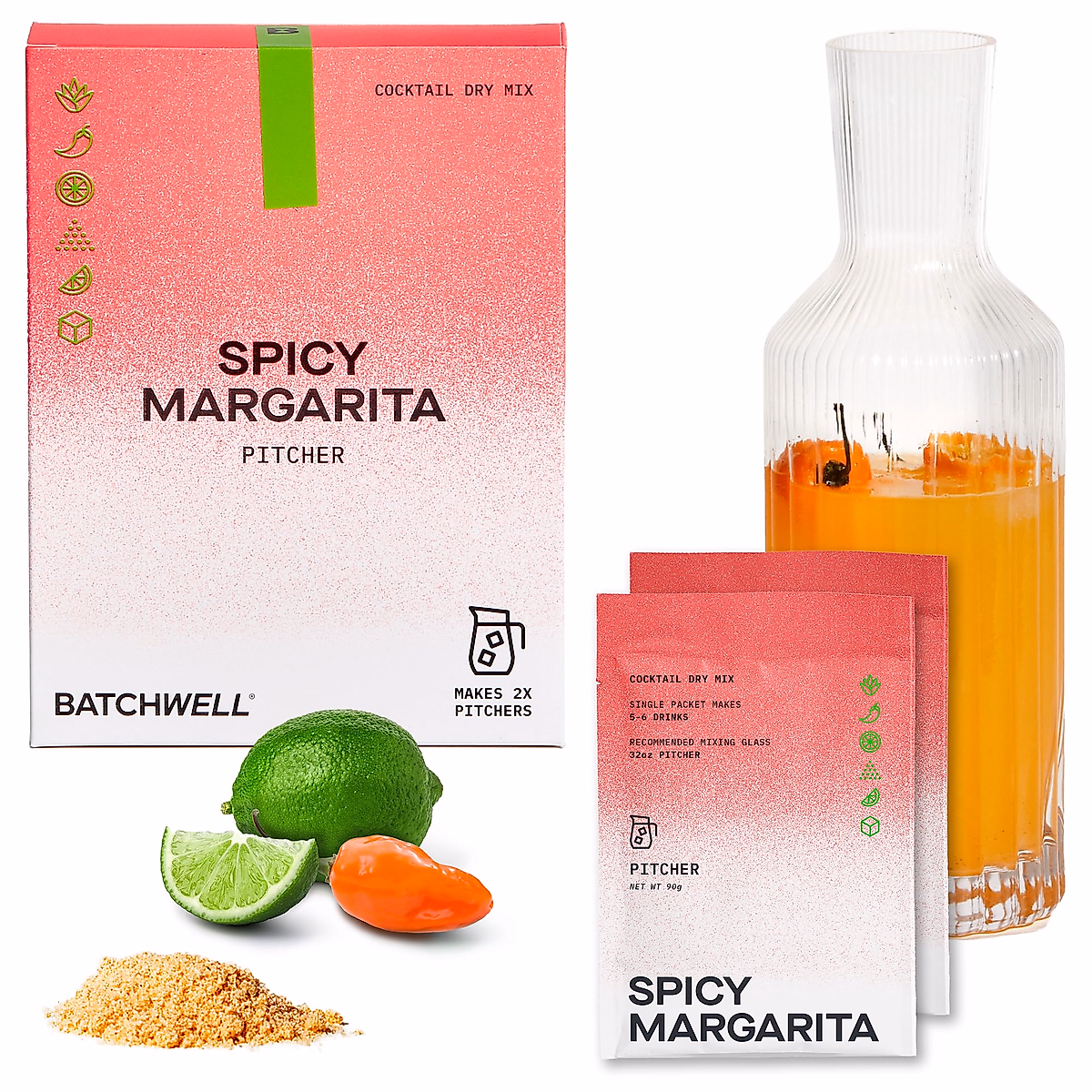 Batchwell's Spicy Margarita Mix Pitcher: Mocktails Non-Alcoholic Drinks - Drink Mixers For Cocktails, Margarita Mixer, Alcoholic Mocktail Mixers, Cocktail Mixers, True lime, No Artificial Sweeteners