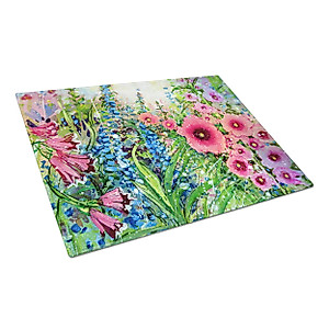 Caroline's Treasures PJC1107LCB Easter Garden Springtime Flowers Glass Cutting Board Large Decorative Tempered Glass Kitchen Cutting and Serving Board Large Size Chopping Board