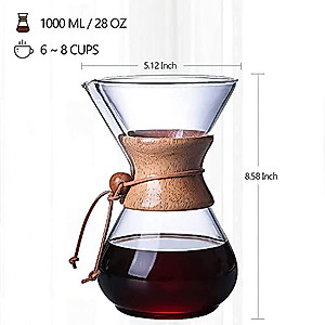 Pour Over Coffee Maker Set - Drip Coffee Maker Glass with Reusable 304 Stainless Steel Filter, 28 oz Classic Series