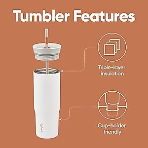 Owala 24oz Insulated Stainless Steel Tumbler and Water Bottle Bundle with Straw and Spill Resistant Lids, Grey/White and Dreamy Field