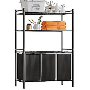 Raybee Laundry Sorter 3 Section Laundry Hamper Sorter with Adjustable Storage Shelf 145L Laundry Basket Organizer with Removable Bag 3 Compartment Laundry Hampers for Laundry Room Organization Baskets