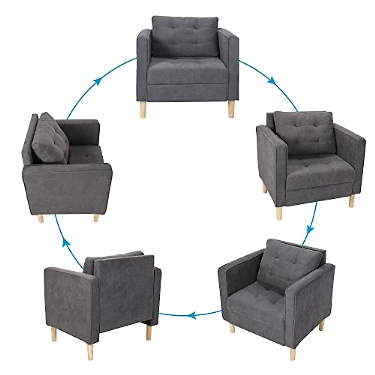 STHOUYN Small Accent Chairs Living Room Chairs Set of 2, Reading Chairs Bedroom Comfy Comfortable Chair, Mid Century Modern Club Chair, Tufted Single Sofa Office Living Room Furniture (2, Grey)